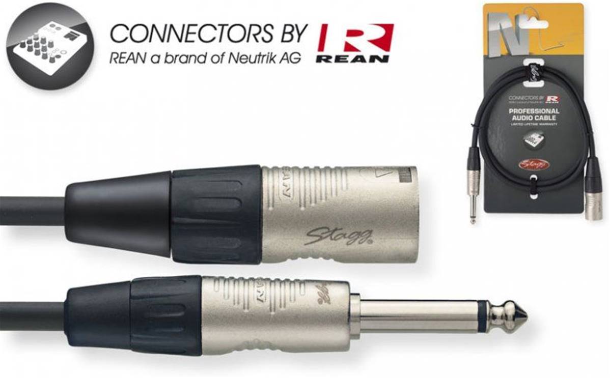 Stagg NAC3PXMR > Câble audio Jack mono / XLR M > 3 mètres 6mm