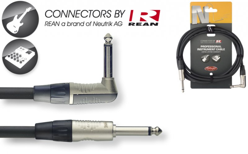 Stagg NGC3PLR > Câble instrument Jack / Jack coudé > 3 mètres 6mm